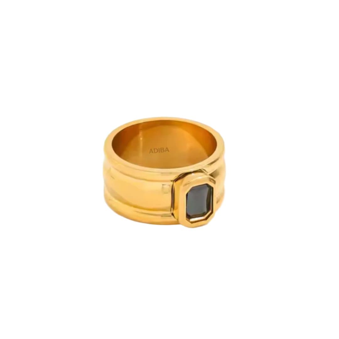 Coal Black 18k Gold Plated Stainless Steel Chunky Ring - 's Rings 7 | 8 ...